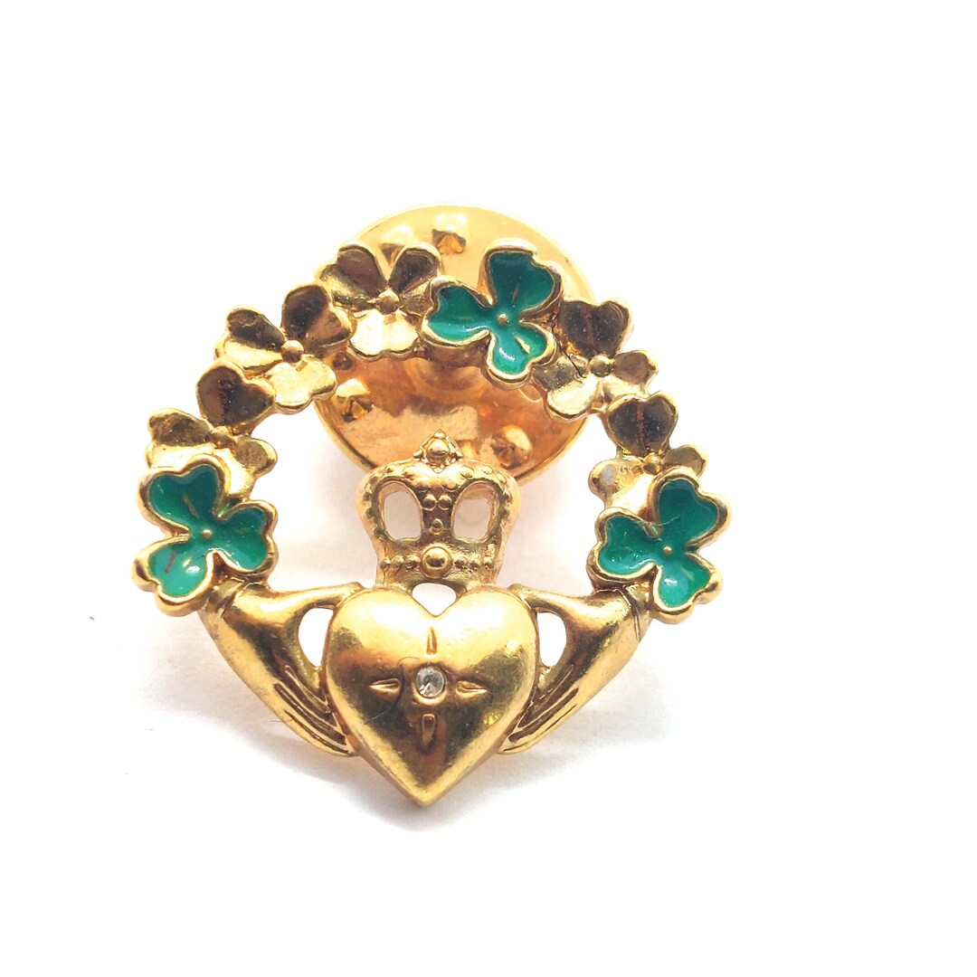 Irish Claddagh Shamrock Wreath Pin Saint Patricks Love Friendship ...