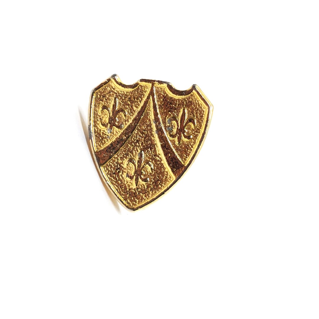 Fleur De Lis Shield Pin Gold Tone Lapel Collectible Vintage - Etsy
