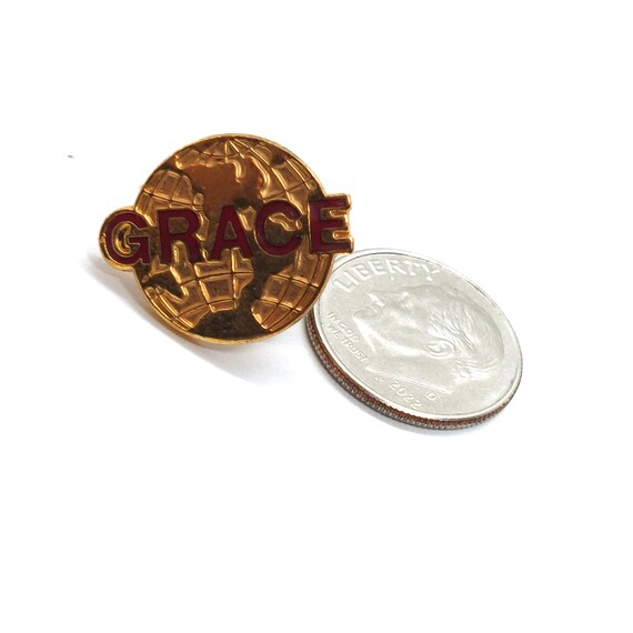 Grace Global Lapel Pin Gold World Map Logo Red Text F… - Gem
