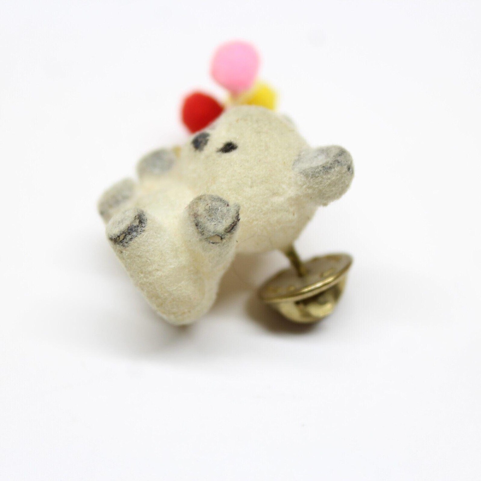Fuzzy 3D Small White Teddy Bear & Colorful Balloon Bouquet Pin Lapel ...