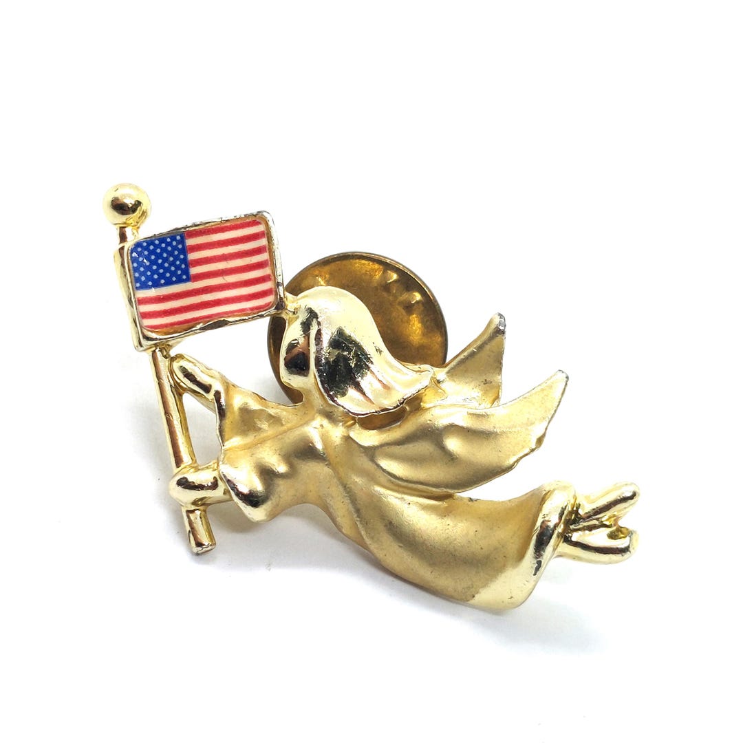 Angel Holding American Flag Pin Patriotic Guardian Spirit Faith Freedom ...