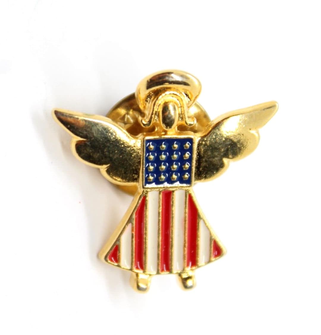 USA American Flag Angel Halo Patriot Pin Gold Tone Lapel Enamel - Etsy
