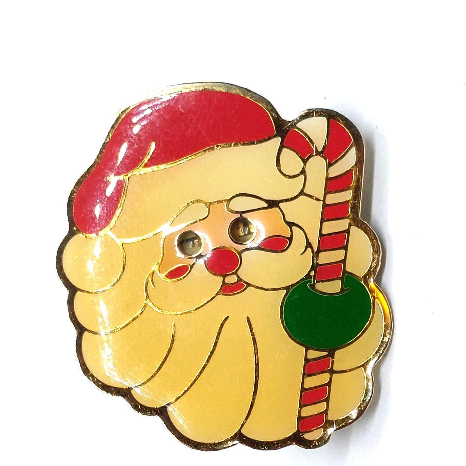 Santa Claus Head Candy Cane Pin Christmas Light up Lapel Enamel ...