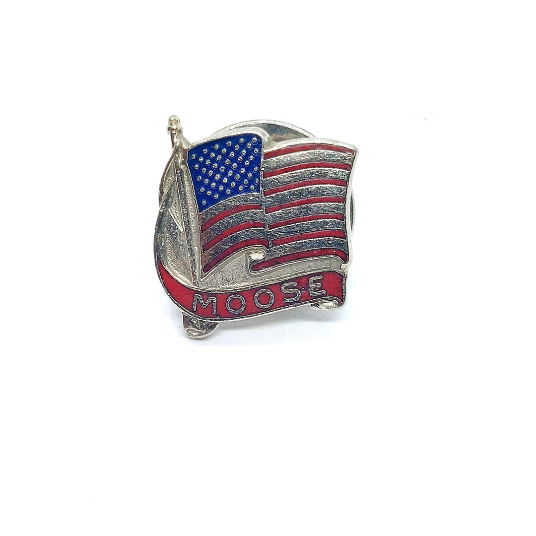 Moose USA Flag Pin Loyal Order of Moose Lapel Enamel Vintage Patriotic ...