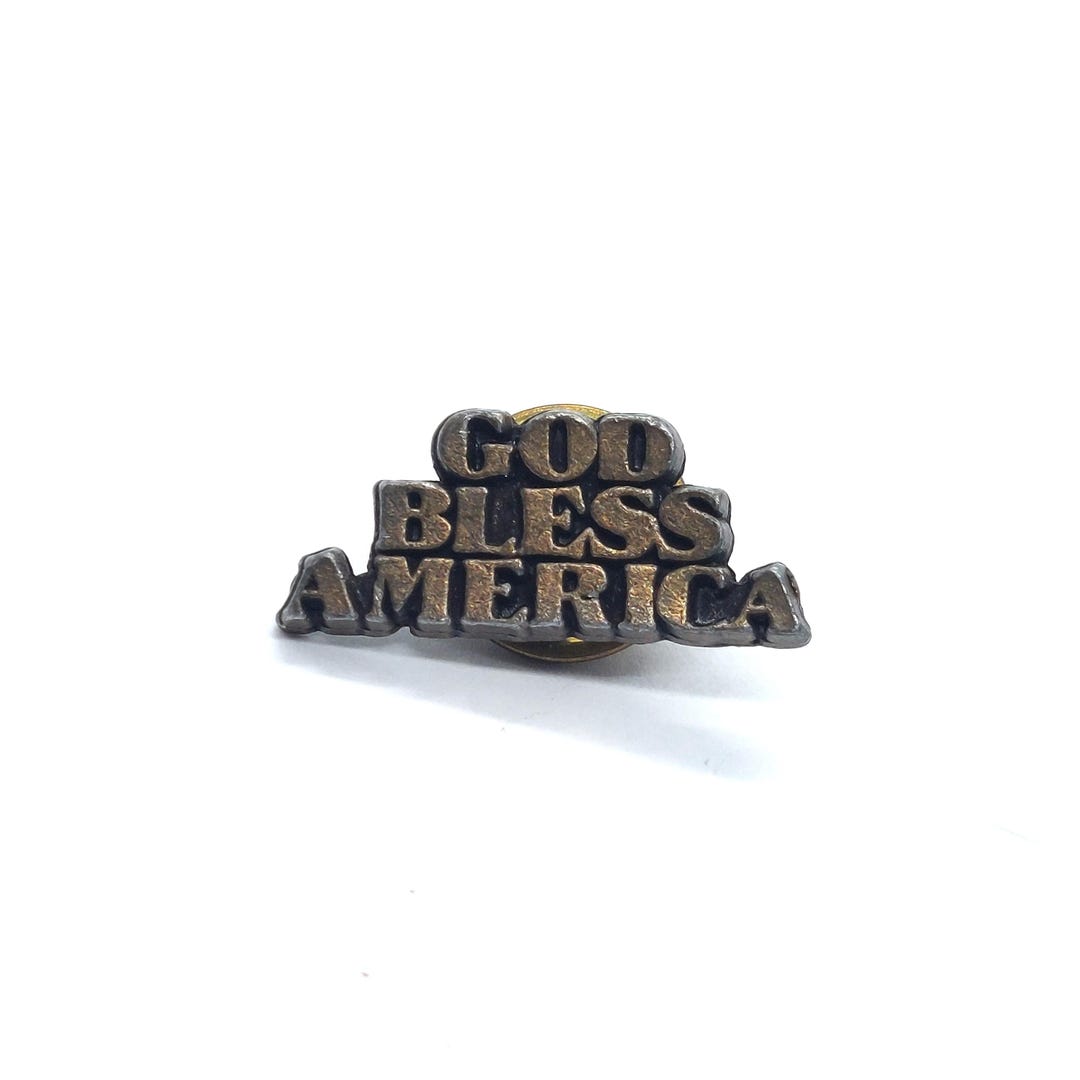 God Bless America Patriotic Lapel Pin Vintage Bronze Finish Raised Text ...