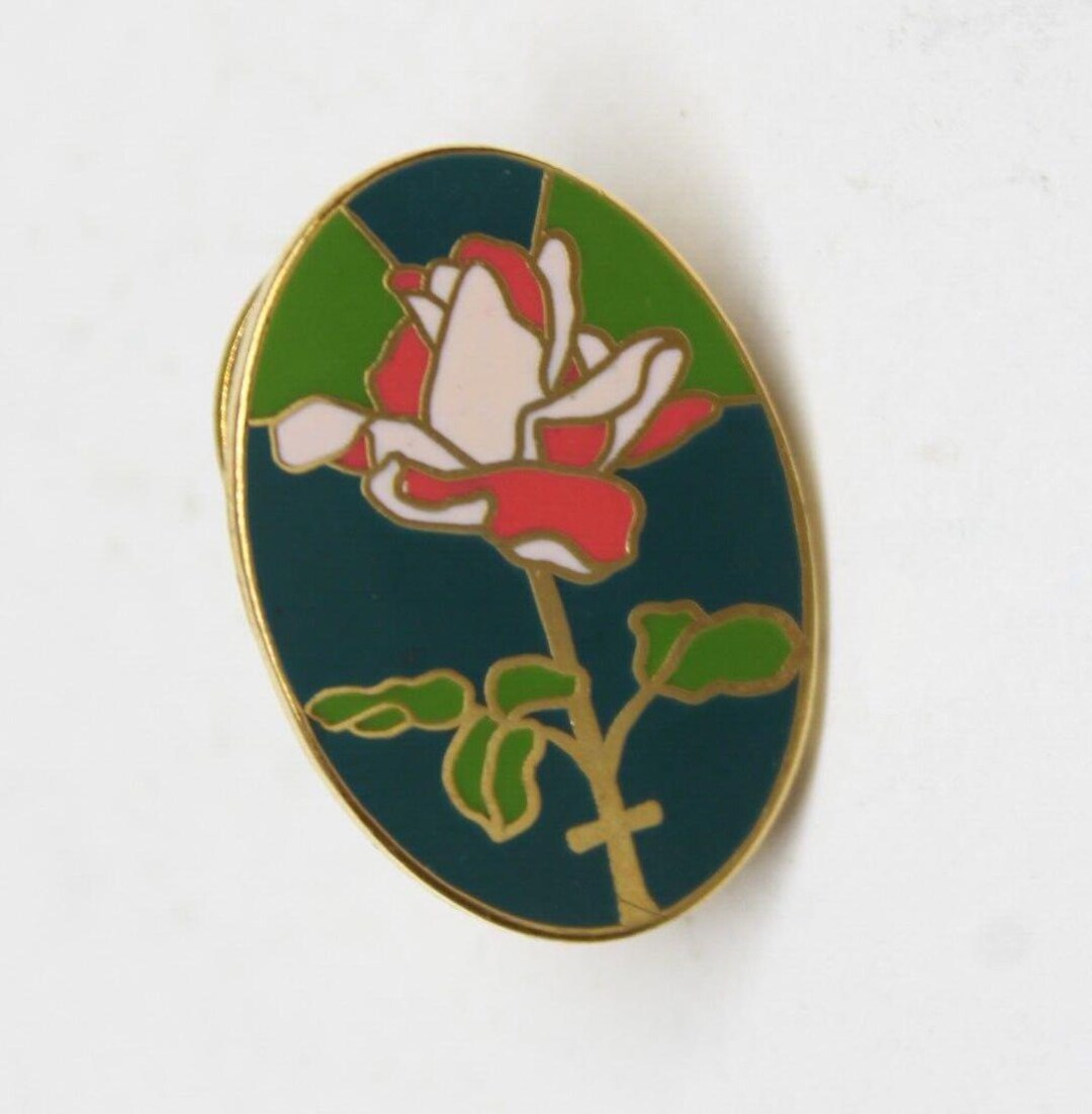 Cloisonne Rose With Cross Stem Pin Lapel Enamel Happy Mother's Day ...