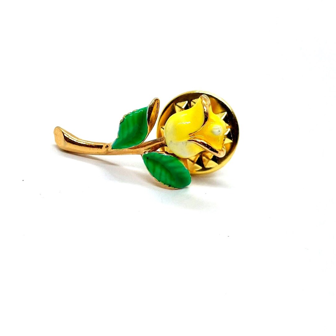 Rose W/ Stem Pin Brooch Lapel Enamel Collectible - Etsy