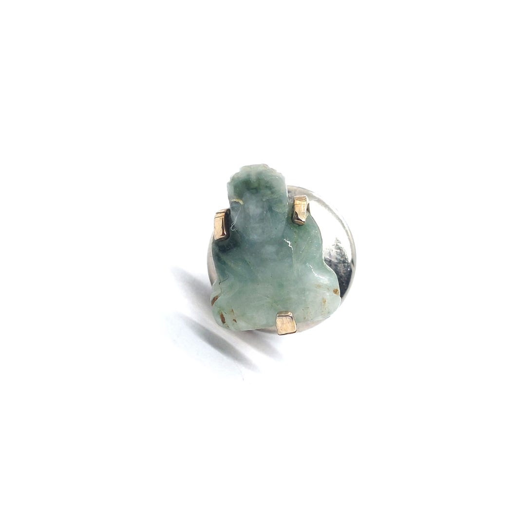 Green Jade Buddha Lapel Pin Stone Carving Silver Base Gold Tone Vintage ...