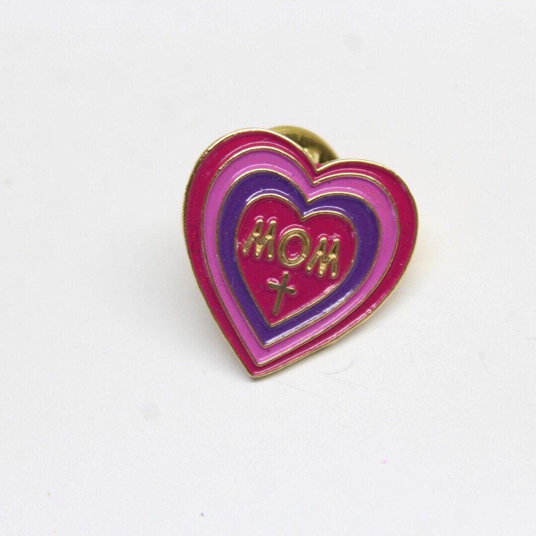 MOM Pink Heart and Cross Pin Lapel Enamel Collectible - Etsy