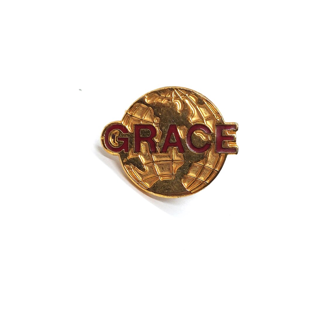 Grace Global Lapel Pin Gold World Map Logo Red Text Faith Hope Charity ...