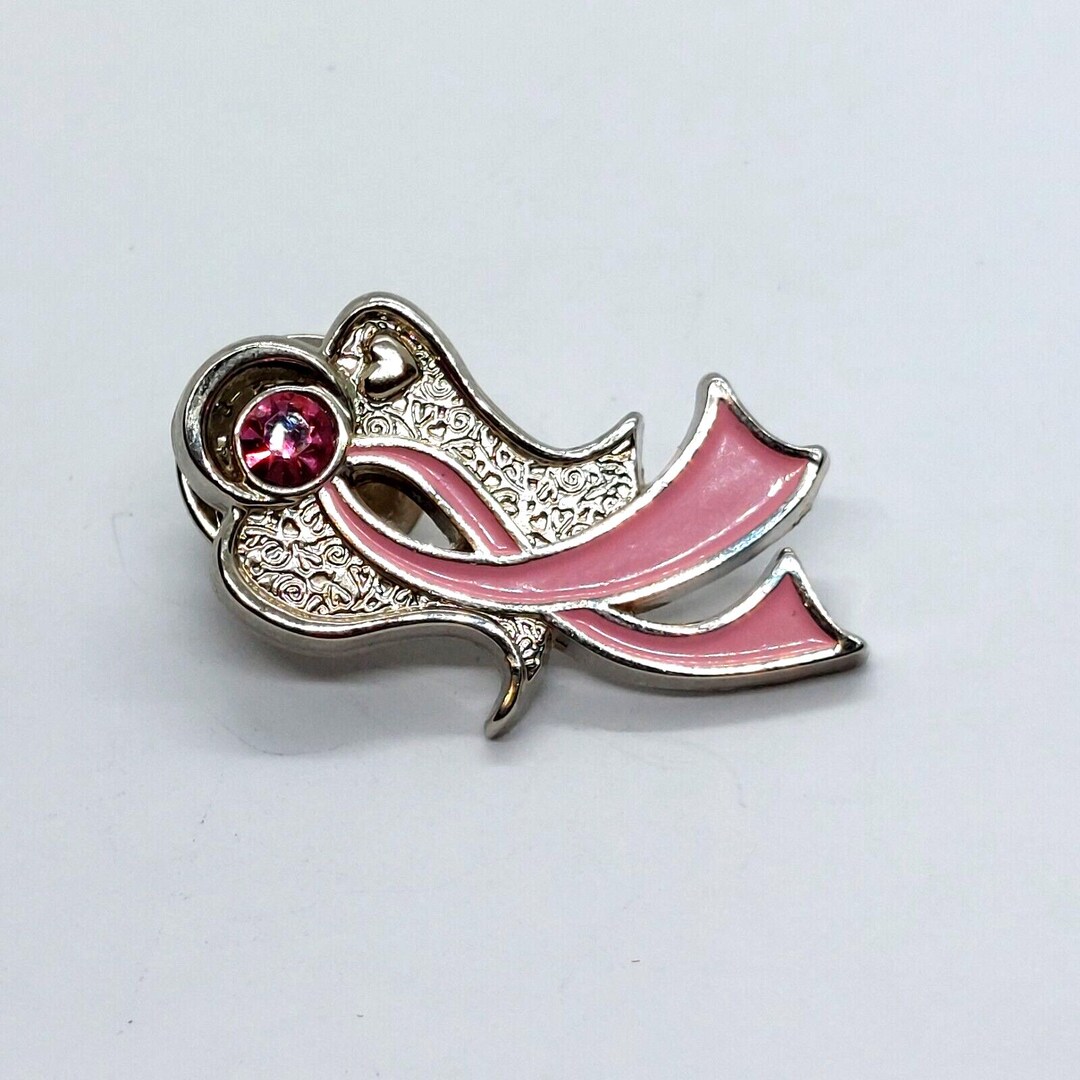 Pink Angel Ribbon Pin Rhinestone Breast Cancer Awareness Lapel - Etsy