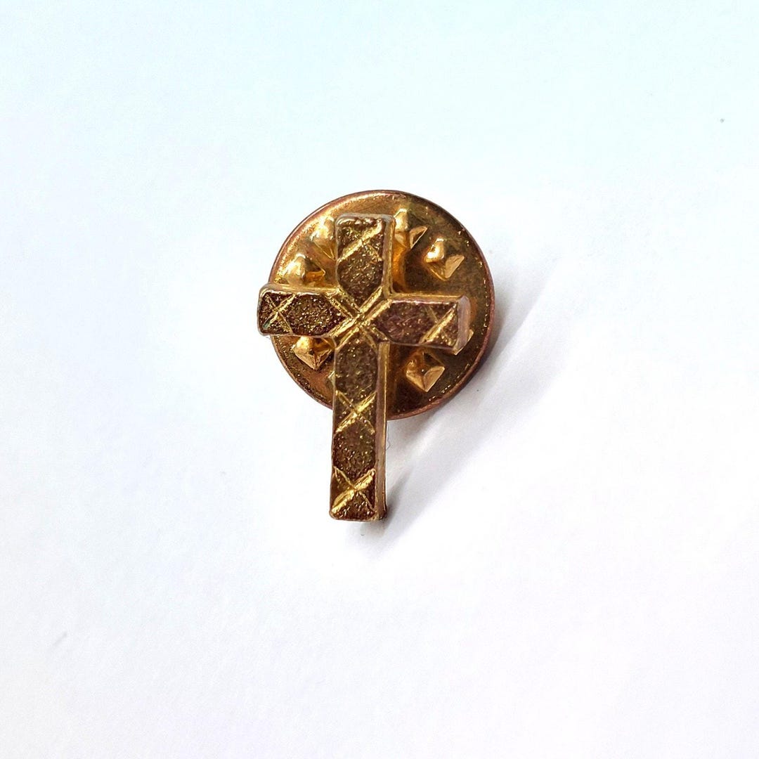 Gold Tone Cross on Shield Lapel Pin Religious Christian Emblematic ...
