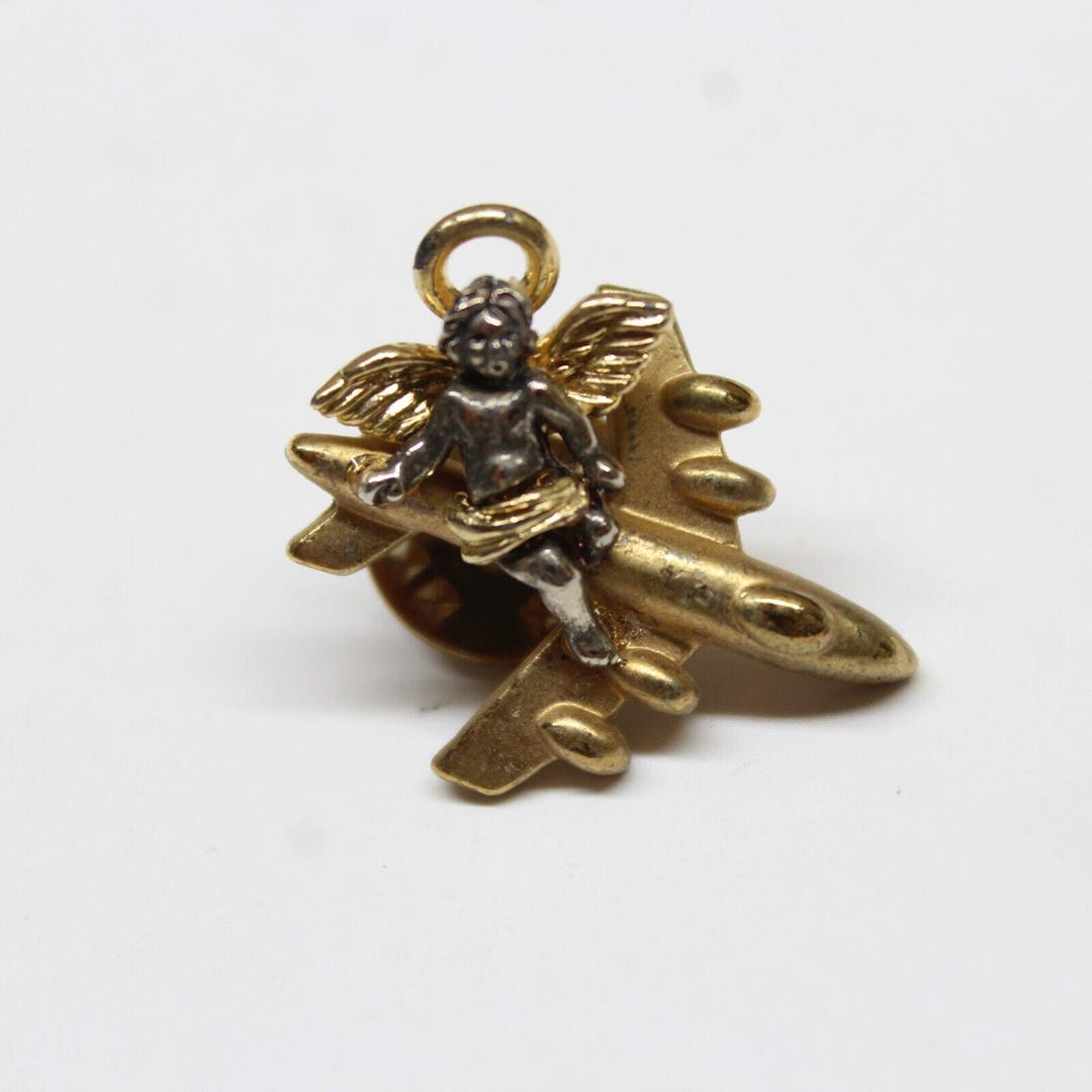 Guardian Angel Airplane Pin Gold and Silver Tone Lapel Enamel ...