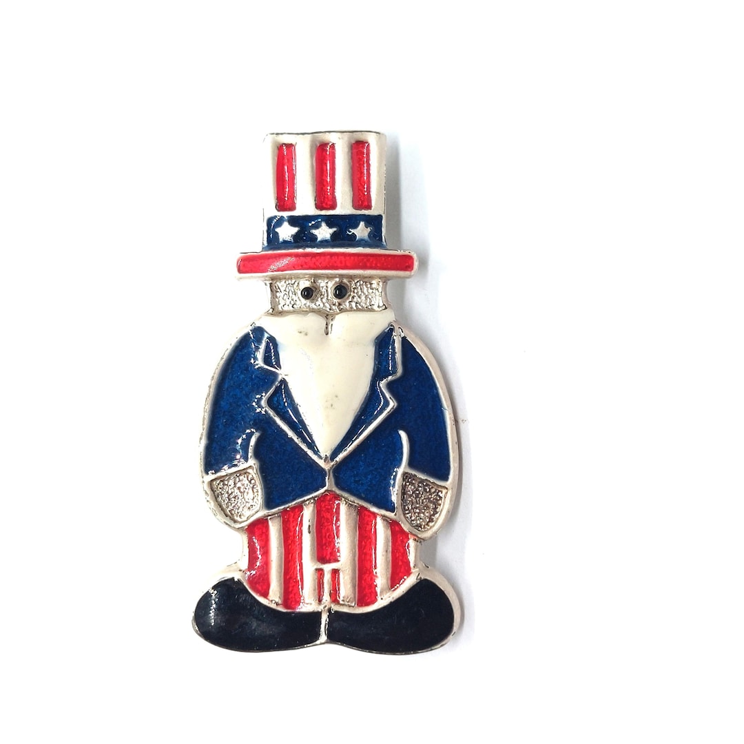 Uncle Sam Brooch Pin Red White Blue Hat Suit Patriotic USA Costume ...