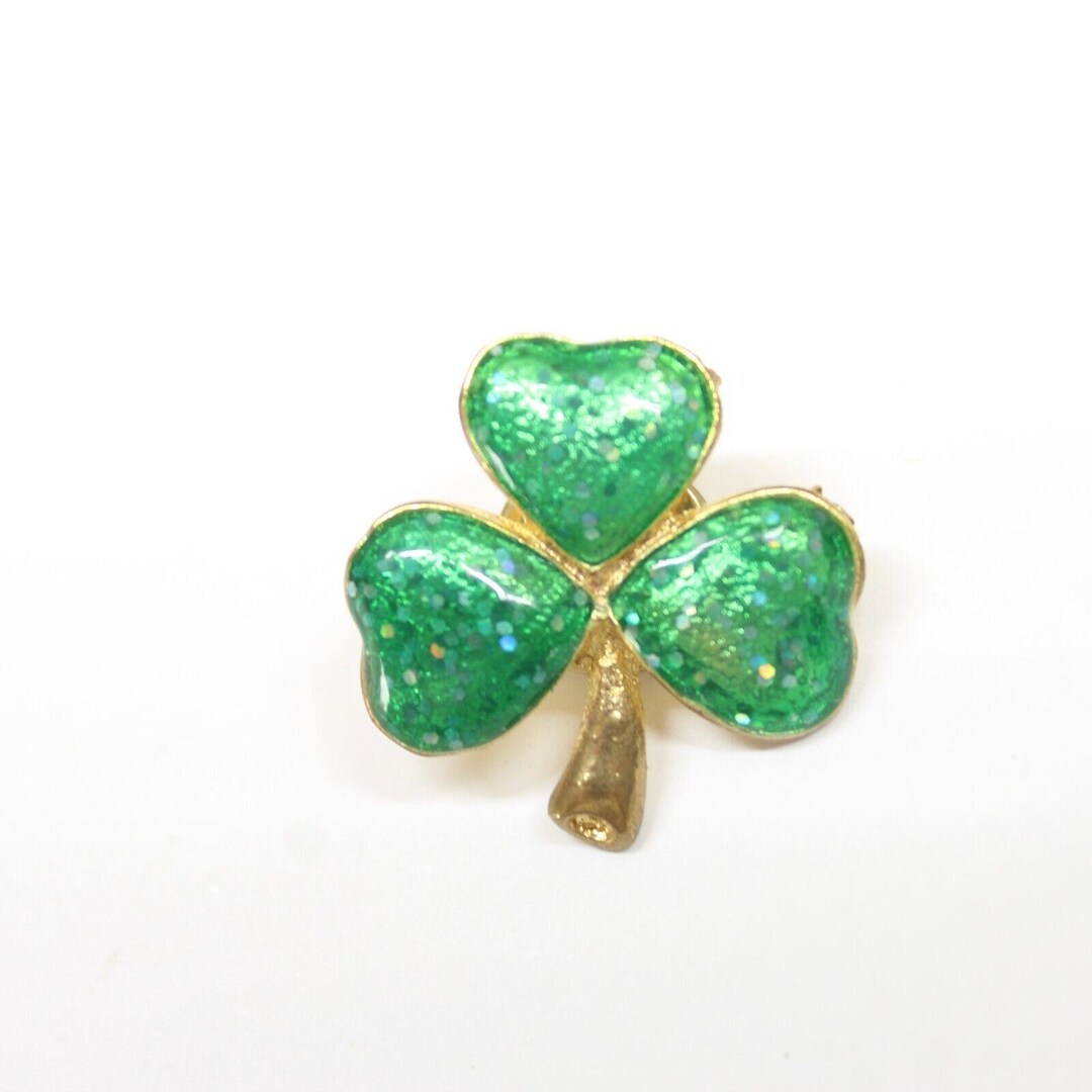 3 Leaf Clover Shamrock Glitter Pin Lapel Enamel Collectible - Etsy