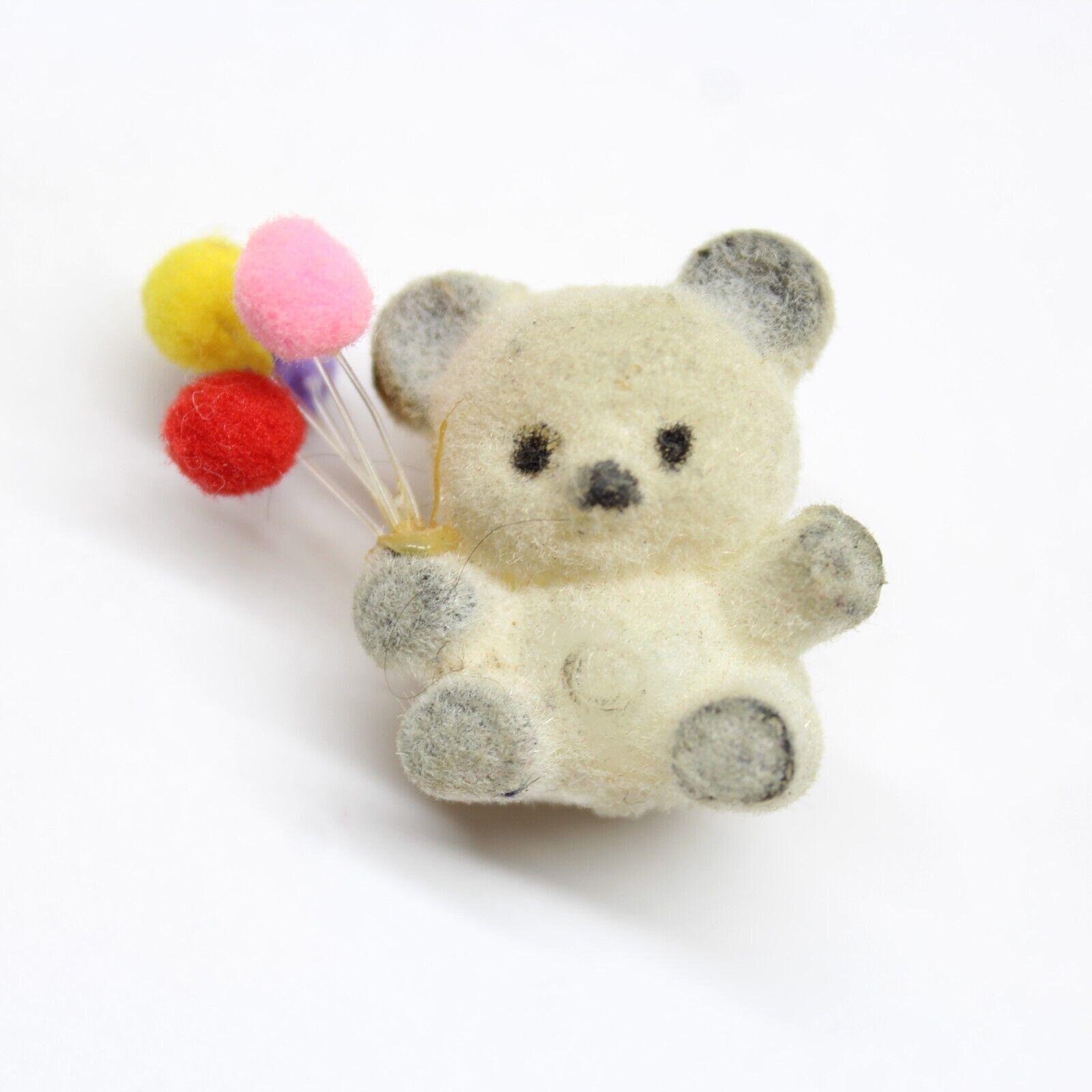 Fuzzy 3D Small White Teddy Bear & Colorful Balloon Bouquet Pin Lapel ...