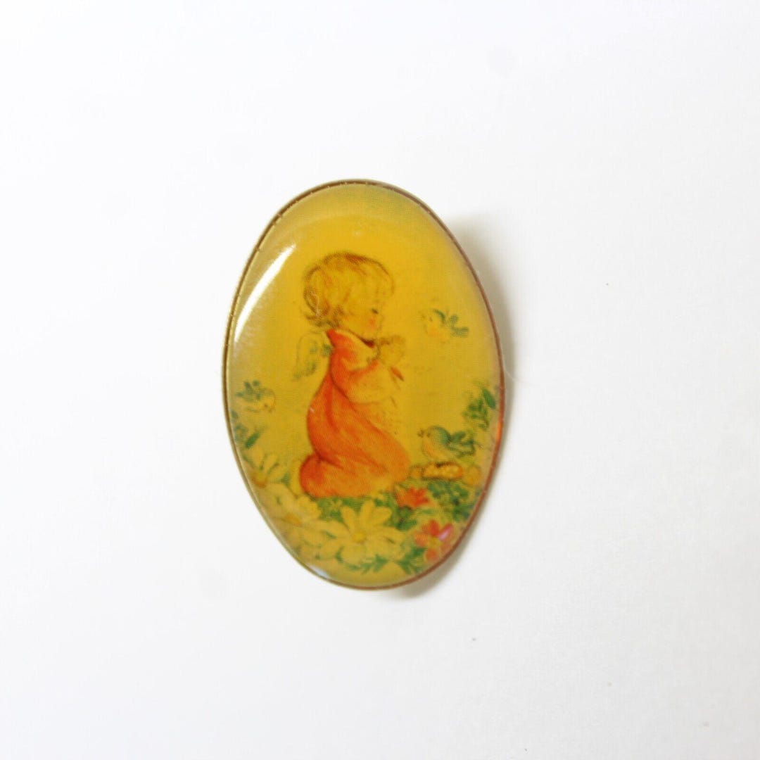 Praying Child Angel Pin Floral Birds Lapel Enamel Collectible Religious ...