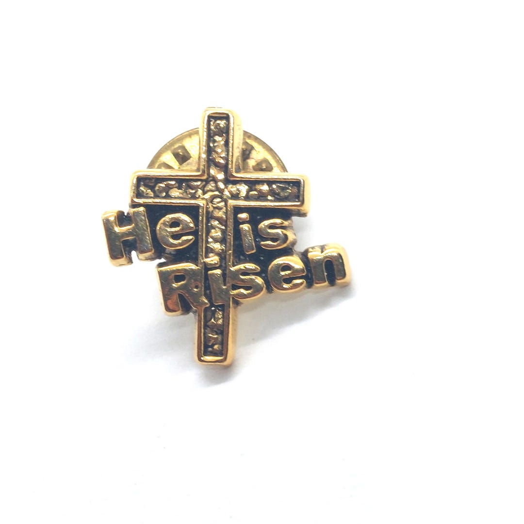 Cross He is Risen Pin Jesus Christ Resurrection Lapel Gold Tone ...