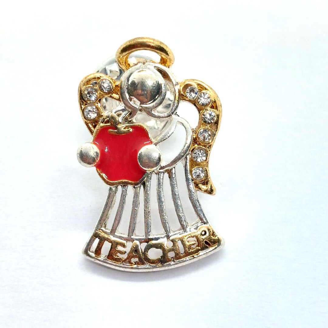 Guardian Angel Red Apple Teacher Award Appreciation Pin Rhinestones ...