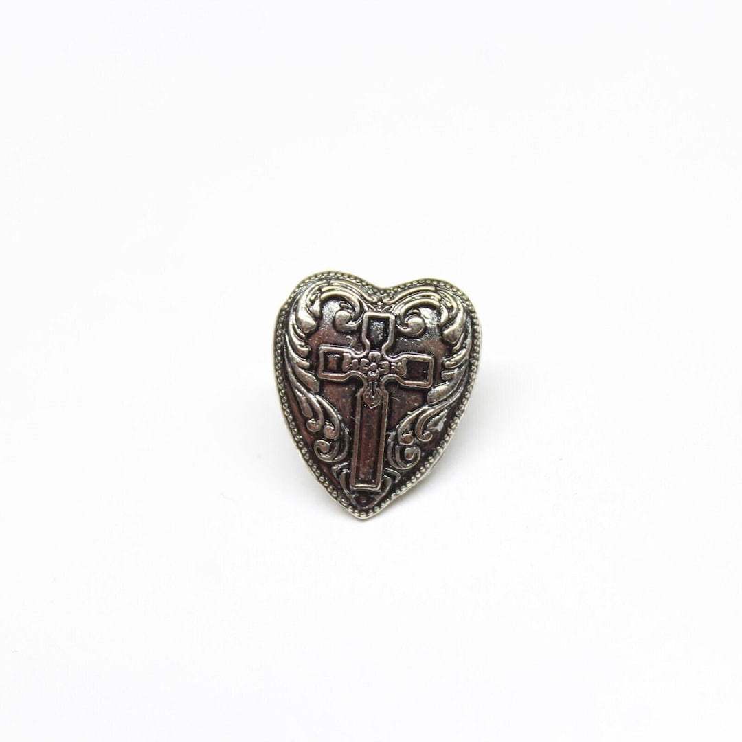 Silver Tone Heart and Cross Pin Lapel Enamel Collectible - Etsy