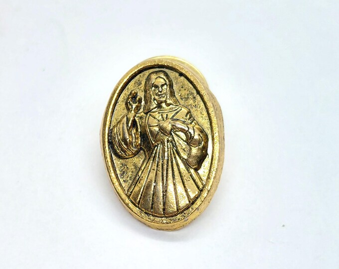 Jesus Sacred Heart Pin Divine Mercy Lapel Gold Tone Oval Collectible - Etsy