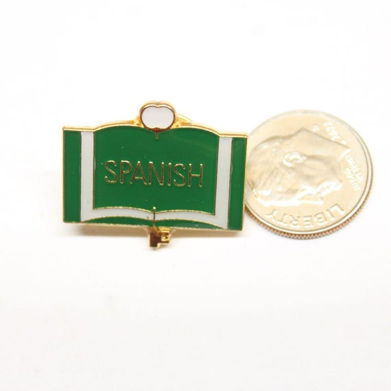 SPANISH Green Open Book Pin Key Lapel Enamel Collecti… - Gem