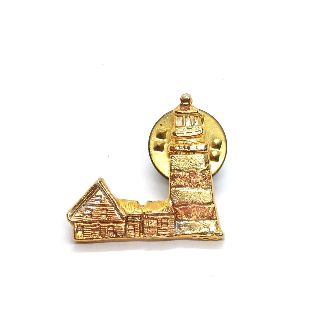 Vintage Lighthouse and House Pin Lapel Gold Tone Collectible - Etsy