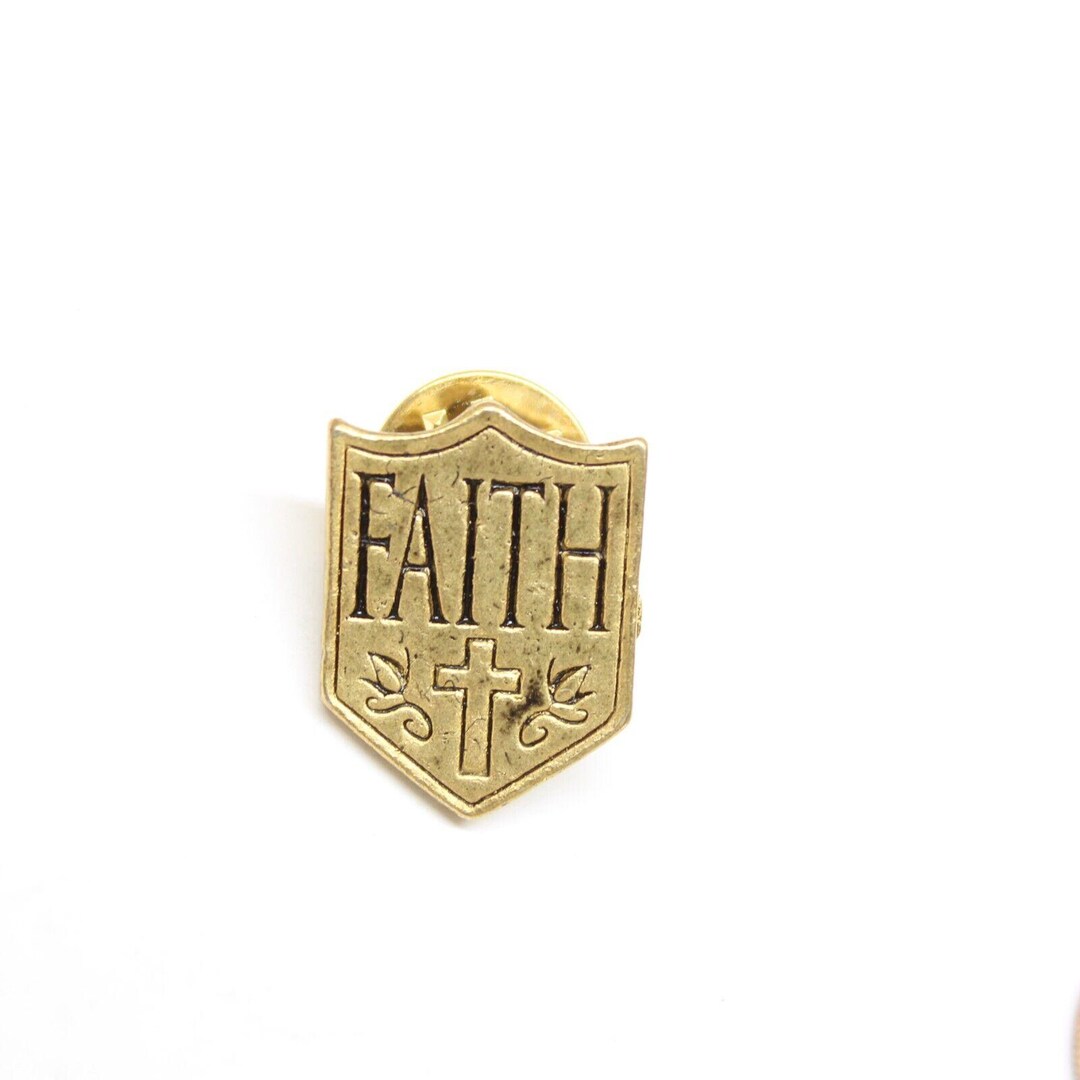 Faith Cross Shield Pin Gold Tone Lapel Enamel Collectible Christianity ...