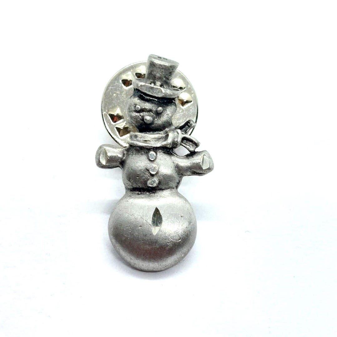 Vintage Snowman Pin Pewter Tone Diamond Cut Lapel Collectible Christmas ...
