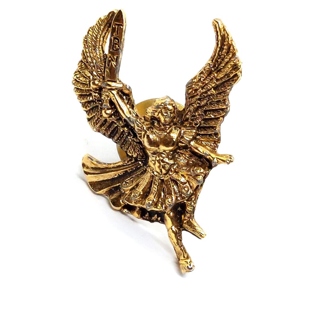 TBN Michael Archangel Pin Brooch Christian Warrior Gold Tone Lapel ...