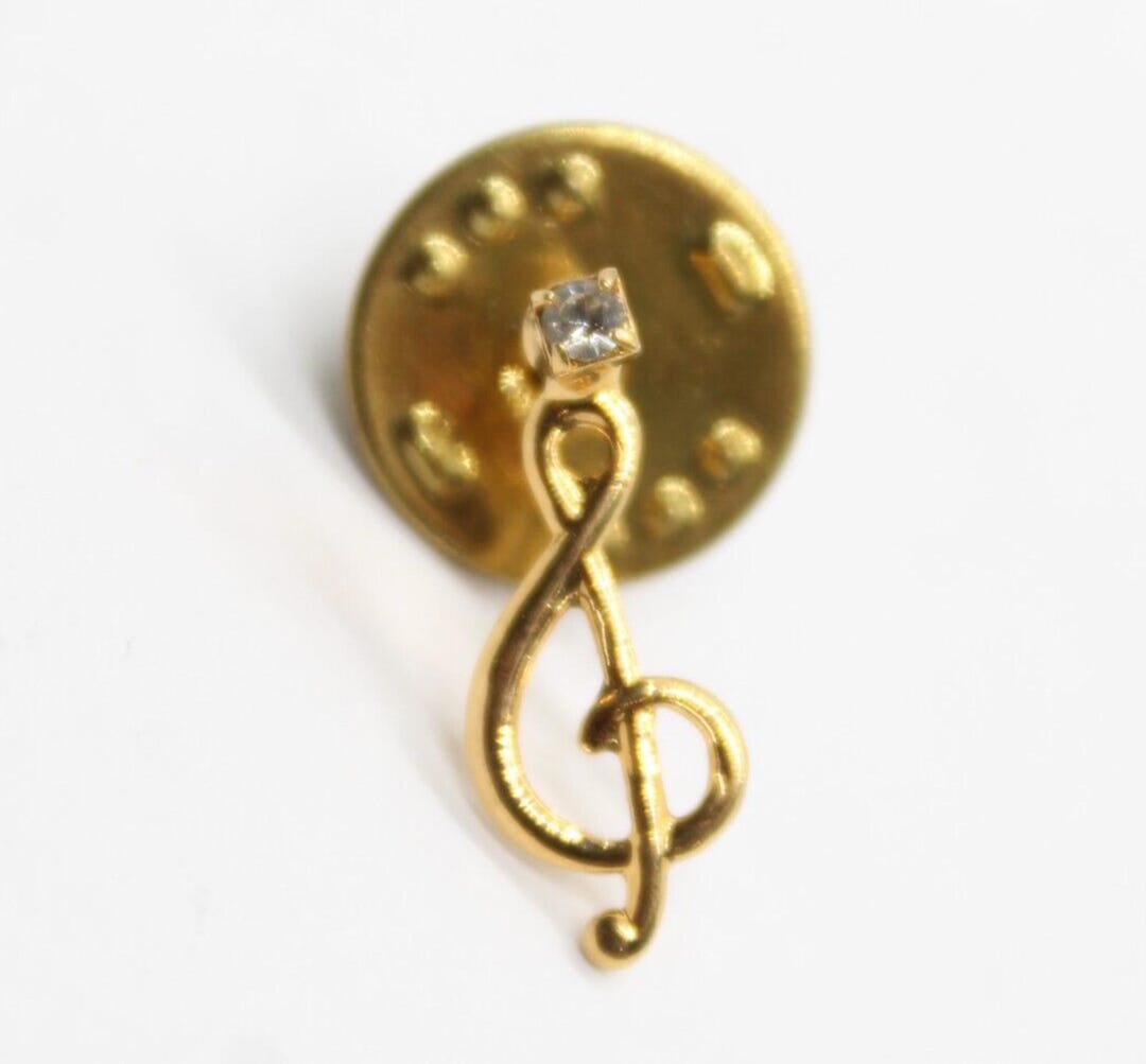 Treble Clef Music Note Pin Gold Tone Clear Crystal Rhinestone Lapel - Etsy