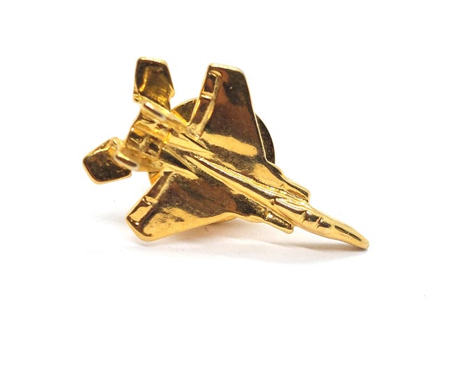 Fighter Jet Lapel Pin Shiny Gold Tone With Swept Wings Military Plane ...