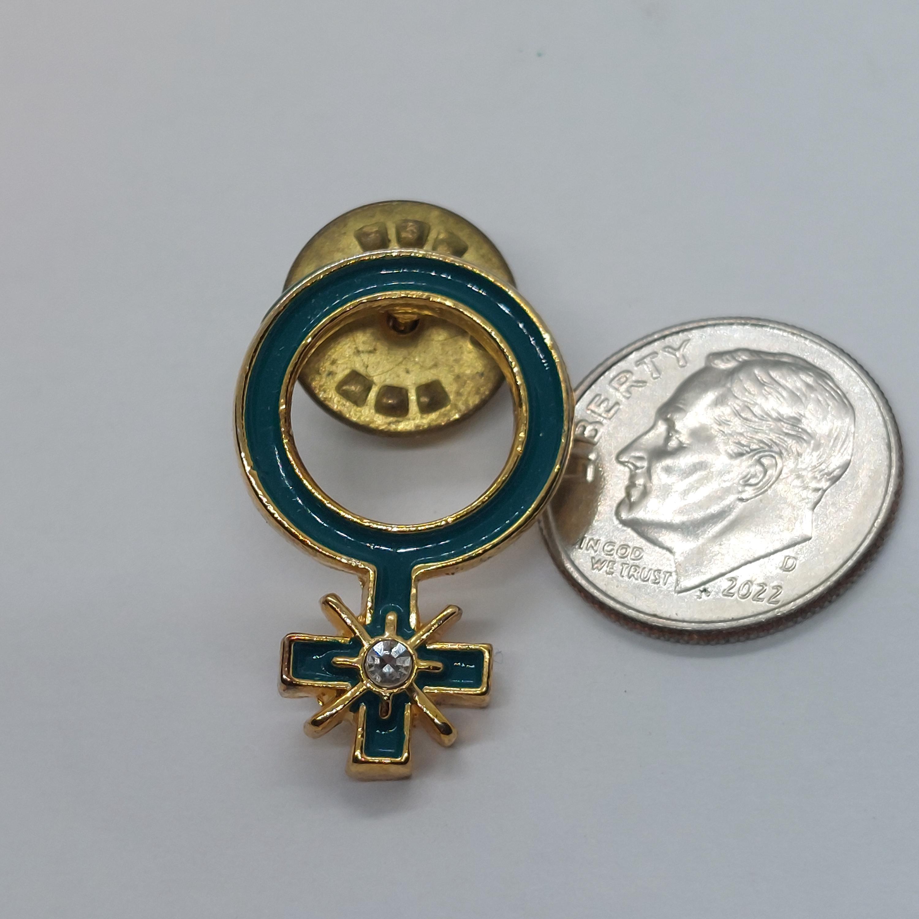 Vintage Female Symbol Teal Gold Tone Pin W/ Rhinestone Lapel Enamel ...