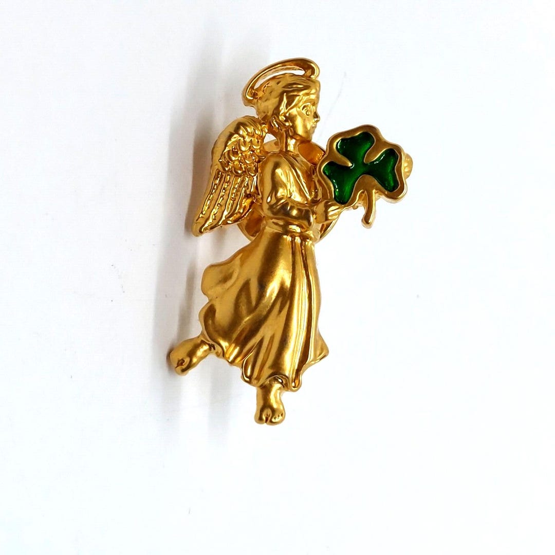 Avon Guardian Angel Clover Shamrock Pin Lapel Luck of the Irish St ...