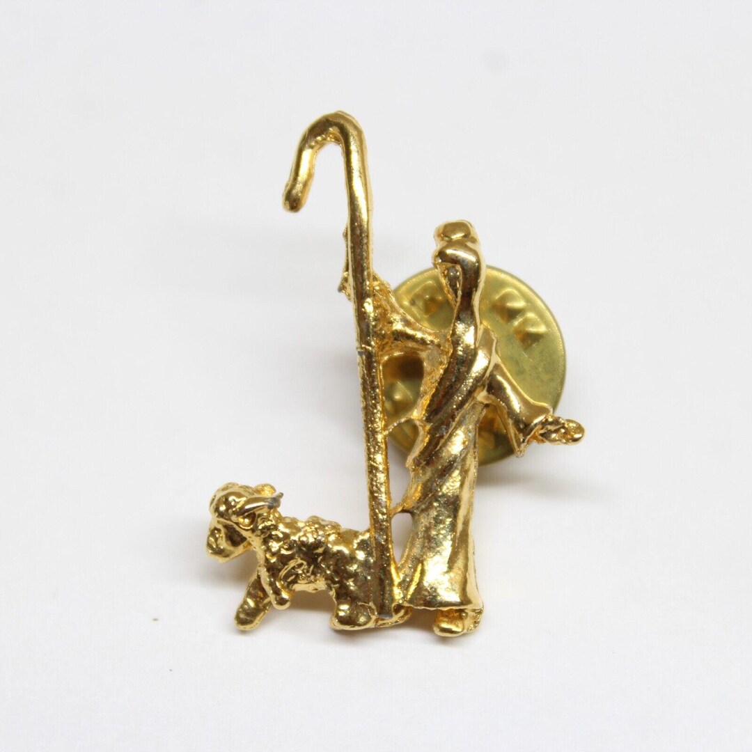 Shepherd Staff Sheep Pin Gold Tone Lapel Enamel Collectible Nativity ...