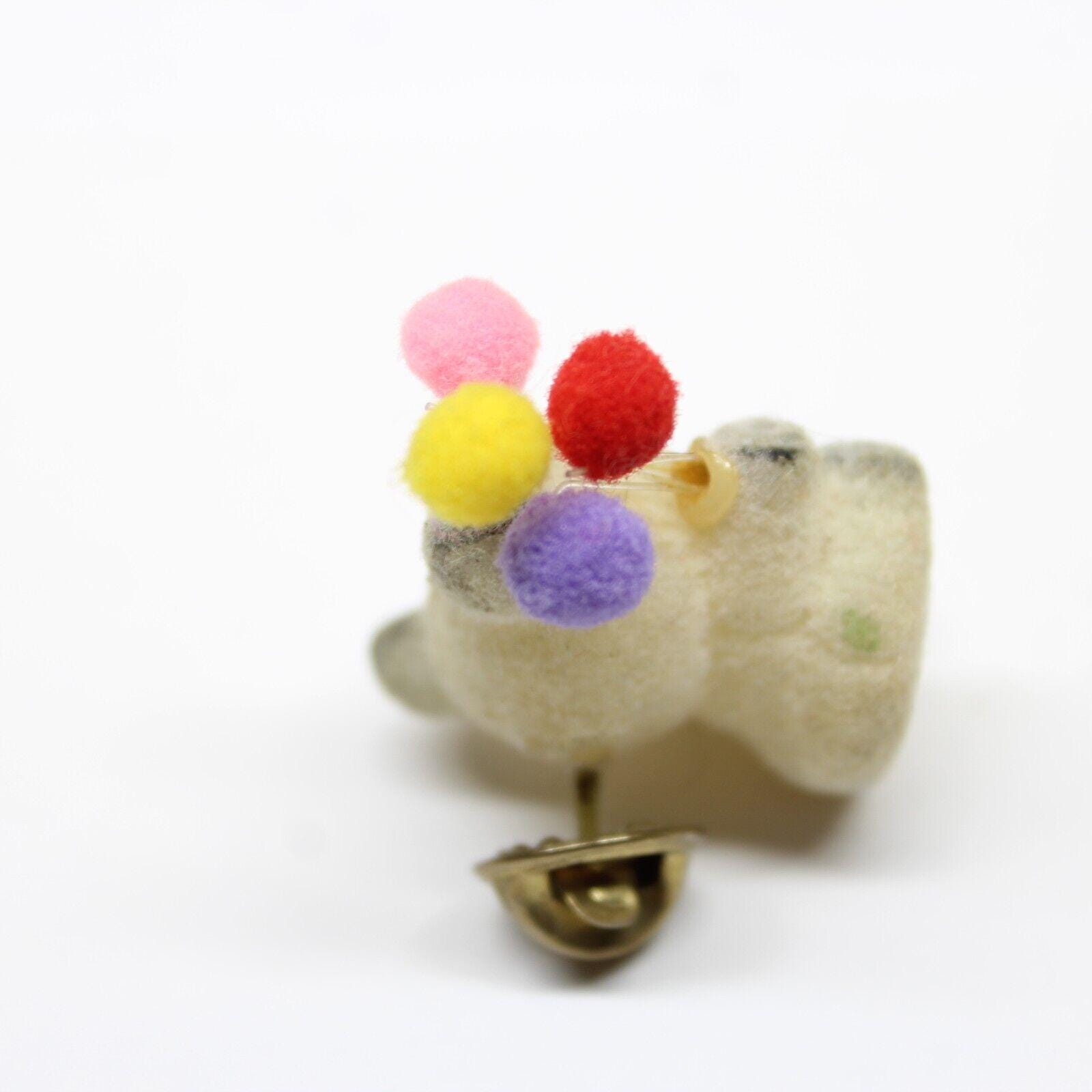 Fuzzy 3D Small White Teddy Bear & Colorful Balloon Bouquet Pin Lapel ...