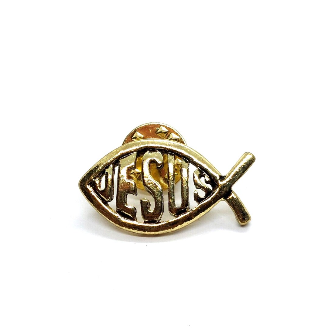 Jesus Fish Pin Ichthys Gold Tone Lapel Enamel Collectible - Etsy