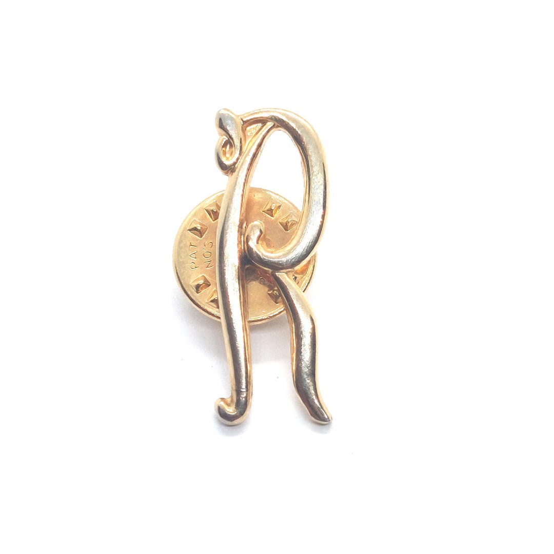 Letter R Initial Monogram Brooch Pin Lapel Gold Tone Jewelry Fashion ...