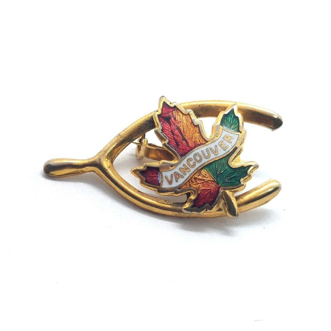 Vancouver Maple Leaf Wishbone Pin Vintage Canada Souvenir Travel ...