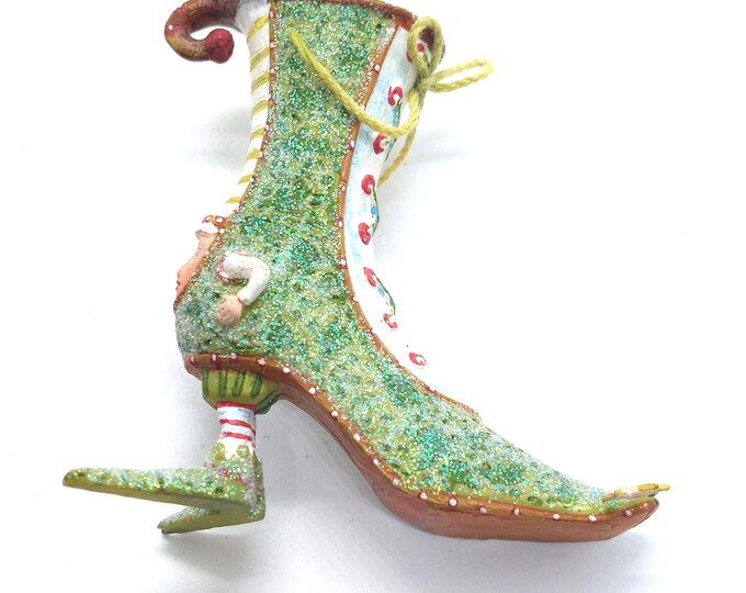 Patience Krinkles Brewster Glitter Green Elf Shoe Lapel Pin Christmas ...