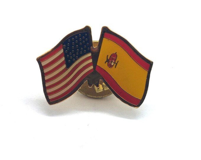 USA Spain Friendship Flags Enamel Lapel Pin Vintage Crossed Nations ...