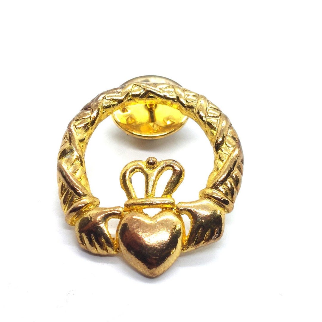 Claddagh Pin Gold Heart Crown Hands Irish Love Loyalty Friendship ...