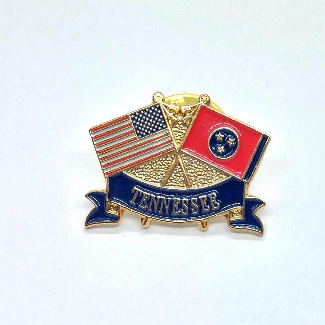USA Tennessee Flags Pin Crossed Souvenir Patriotic Lapel Enamel Vintage ...