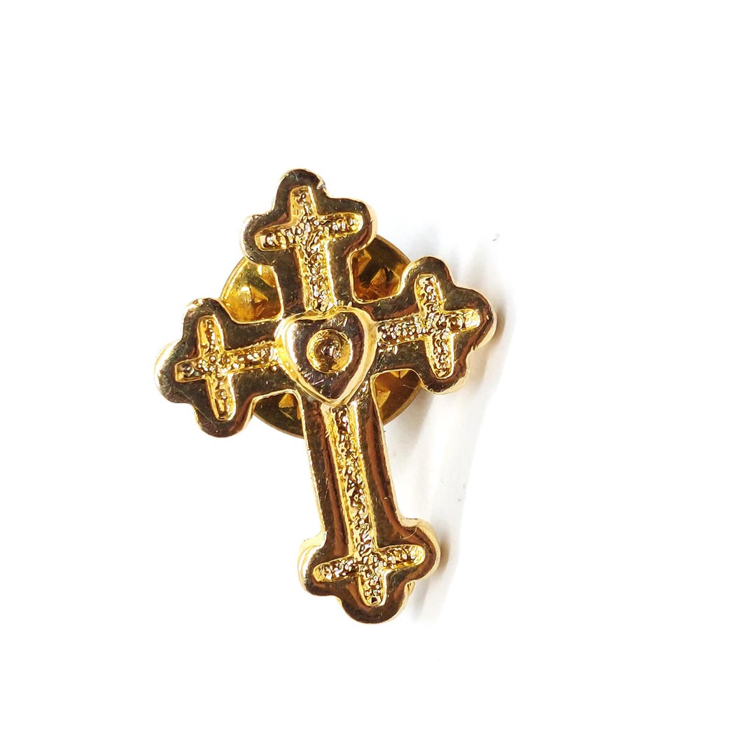Vintage Gold Tone Cross and Heart Pin Lapel Jesus Christianity ...