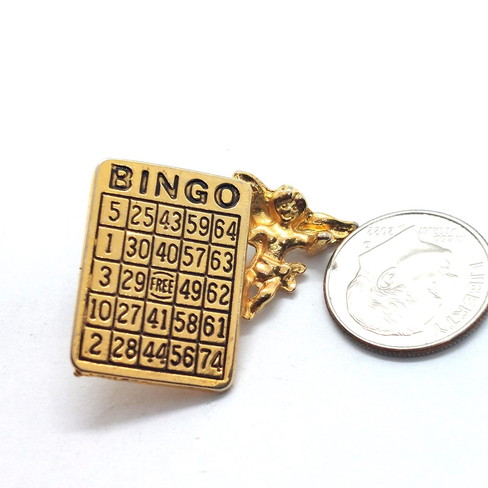 Bingo Card and Angel Lapel Pin Game Night Prize Lucky Collector ...