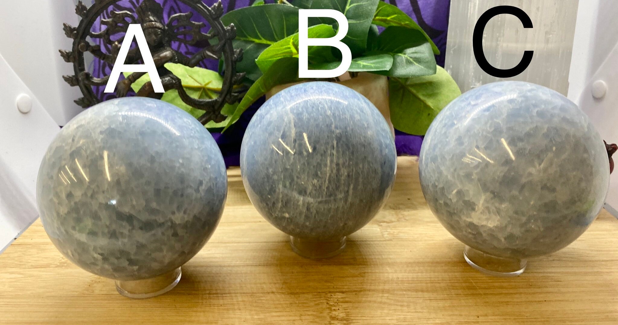 Blue Calcite Sphere crystal ball stone geode Lot A Shelf 2