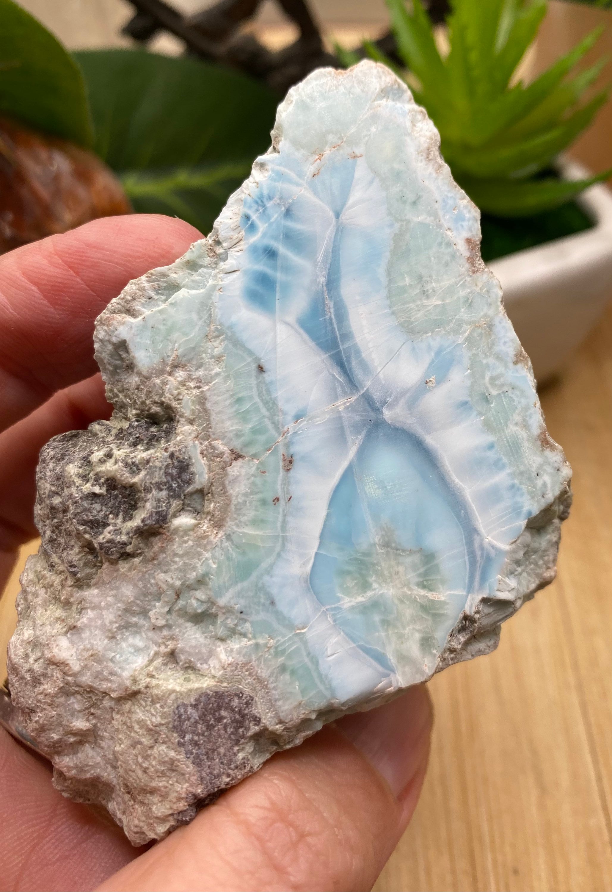Natural Larimar polished face raw rough Stone crystal stone geode ...
