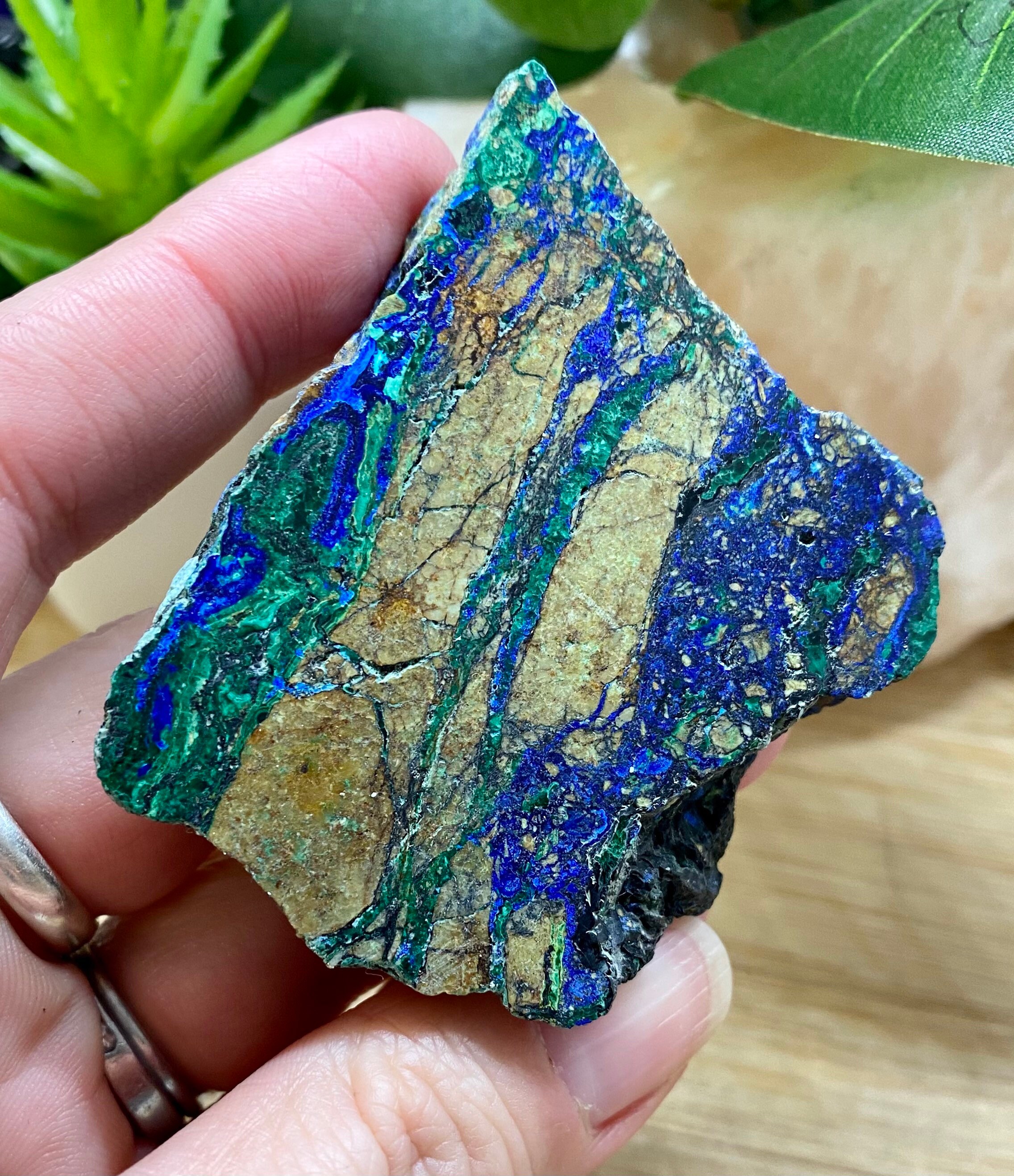 Azurite and Malachite crystal slice slab geode specimen cluster MAL2