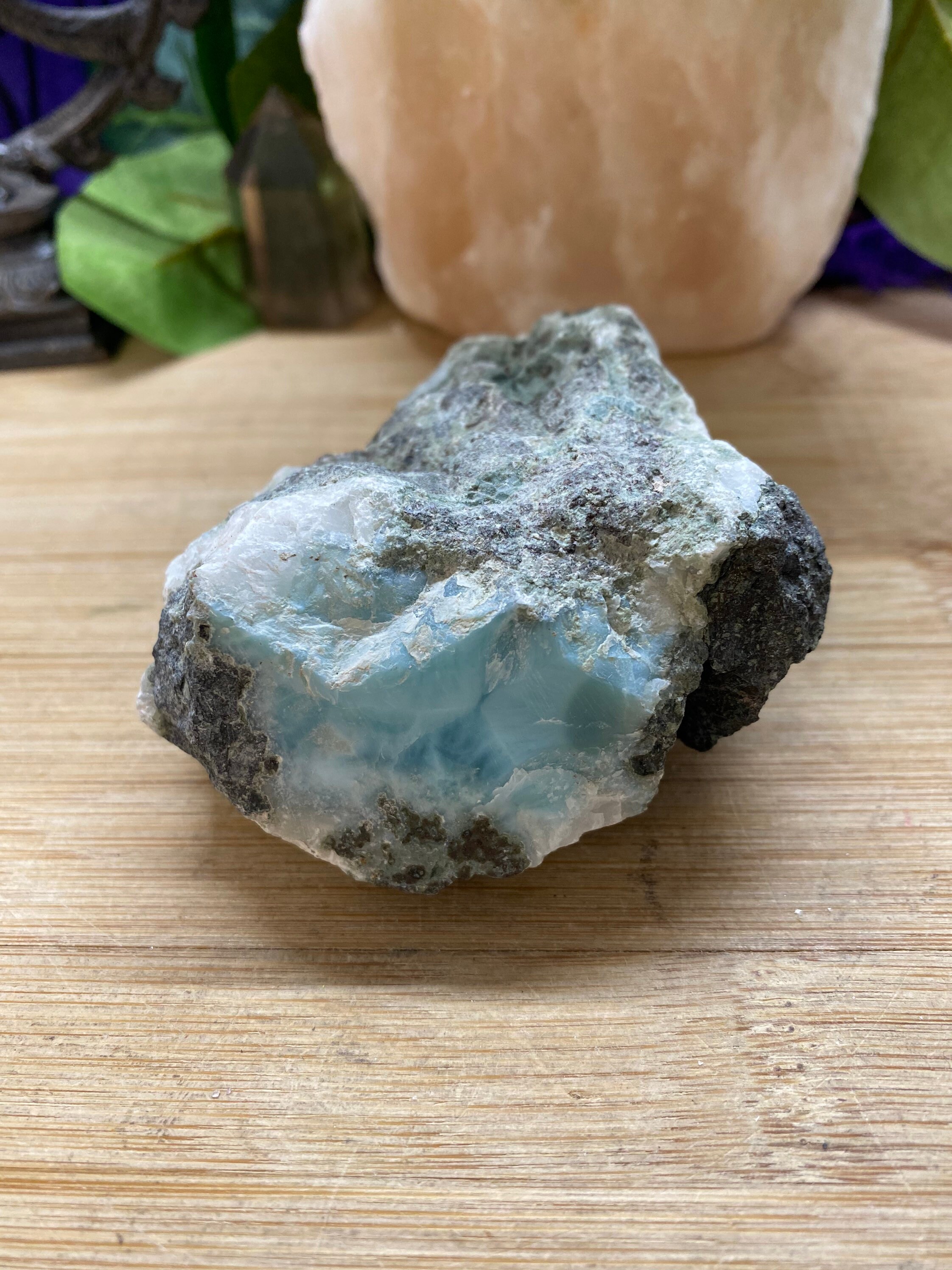 Natural Larimar polished face raw rough Stone crystal stone geode ...