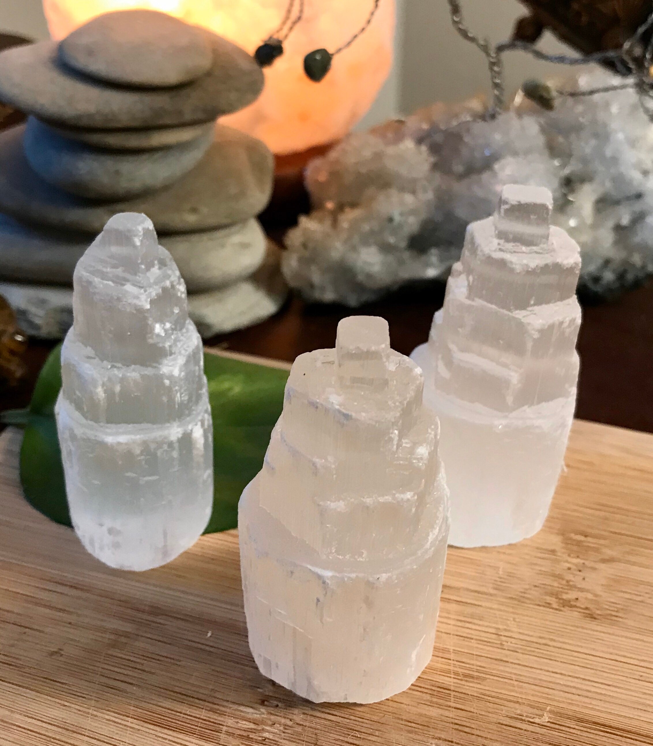Small Selenite tower point generator cylinder pillar satin spar gypsum